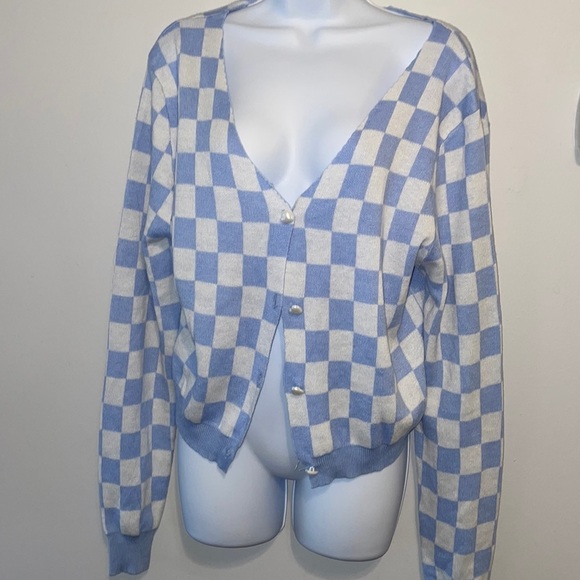 Sweaters | Checker Pattern Crop Cardigan | Poshmark